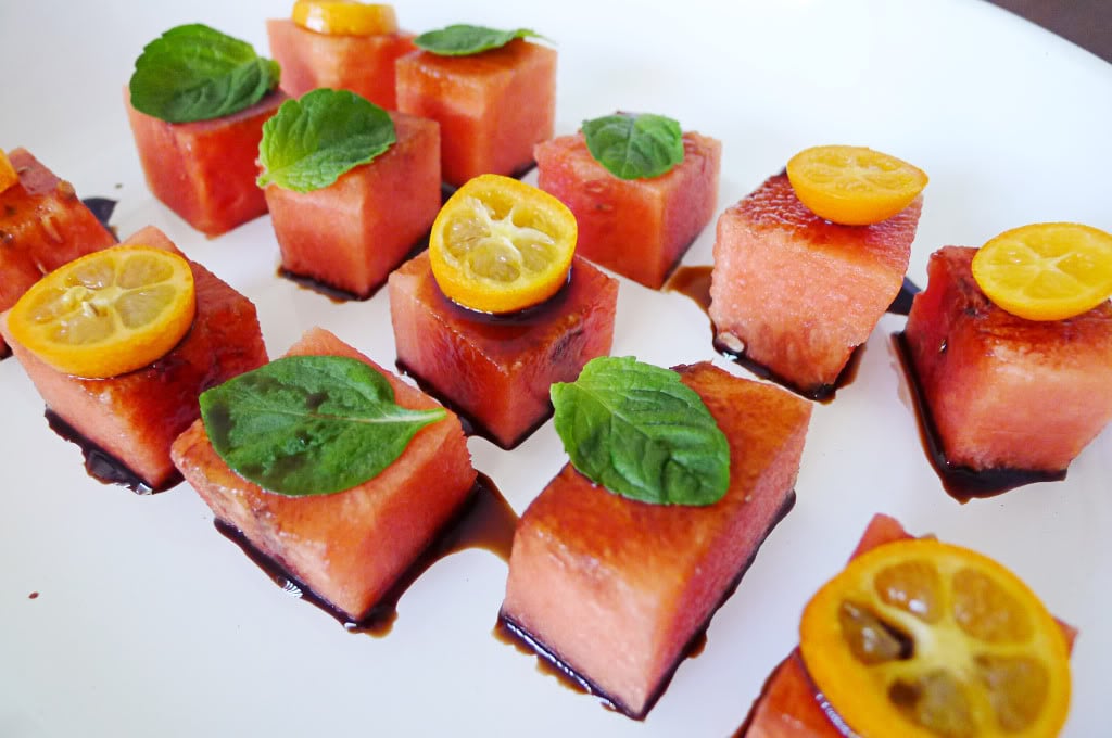 Balsamic Watermelon with Mint and Kumquats - Nibbles and Feasts