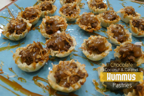 Chocolate, Coconut and Caramel Hummus Pastries - Nibbles and Feasts