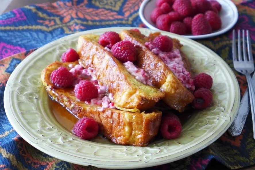Raspberry Cream Cheese French Toast - Nibbles and Feasts