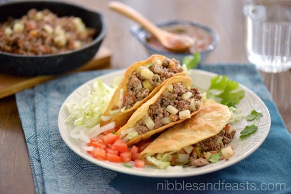Picadillo Crispy Tacos - Nibbles and Feasts