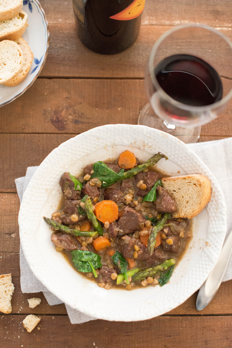 Ragout of Lamb with Vegetables, Farro and Lentils - Nibbles and Feasts