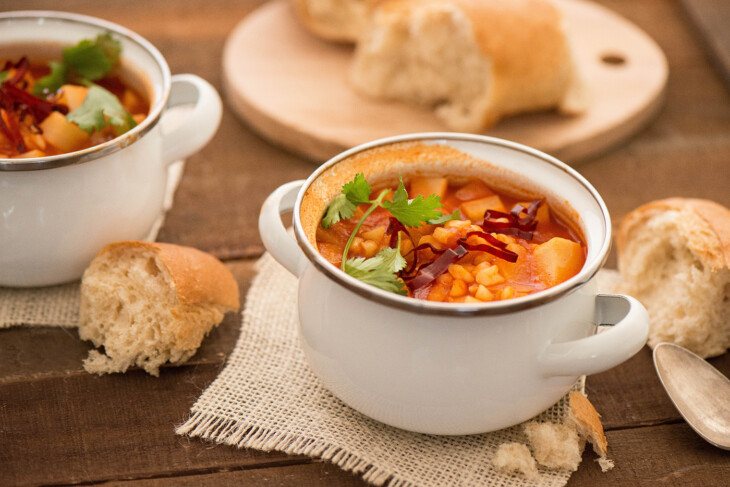 Chayote Soup with Guajillo and Cracked Hominy Corn - Nibbles and Feasts