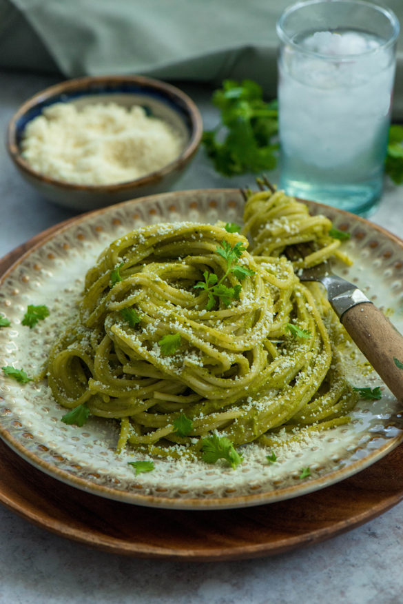 Tallarines a la Poblana | Roasted Poblano Pasta - Nibbles and Feasts