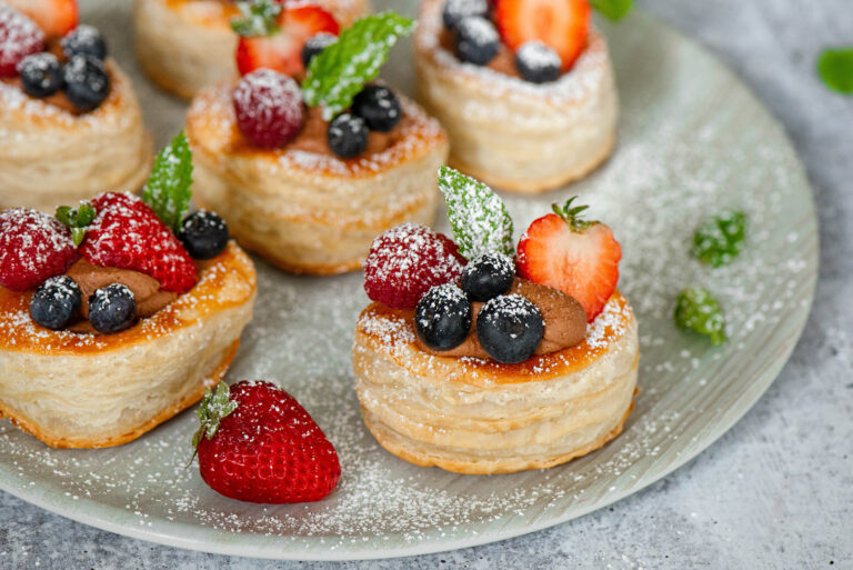 Chocolate Cream Volovanes with Berries - Nibbles and Feasts