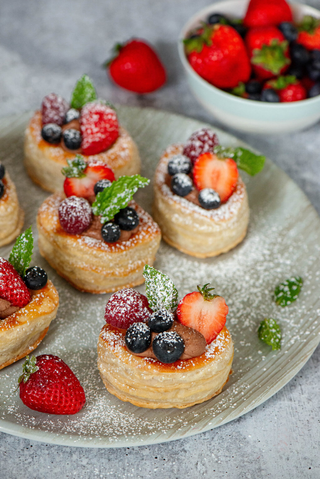 Chocolate Cream Volovanes with Berries - Nibbles and Feasts