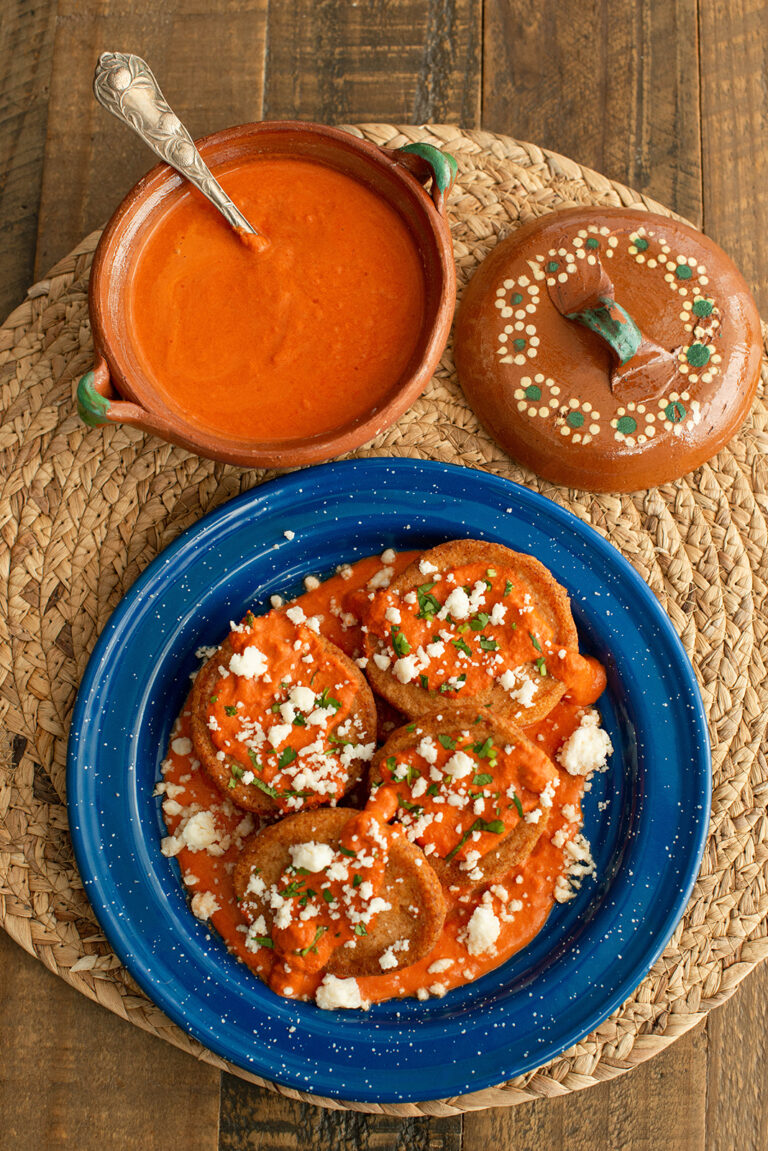 Shrimp Tortitas in Guajillo and Tomato Crema - Nibbles and Feasts
