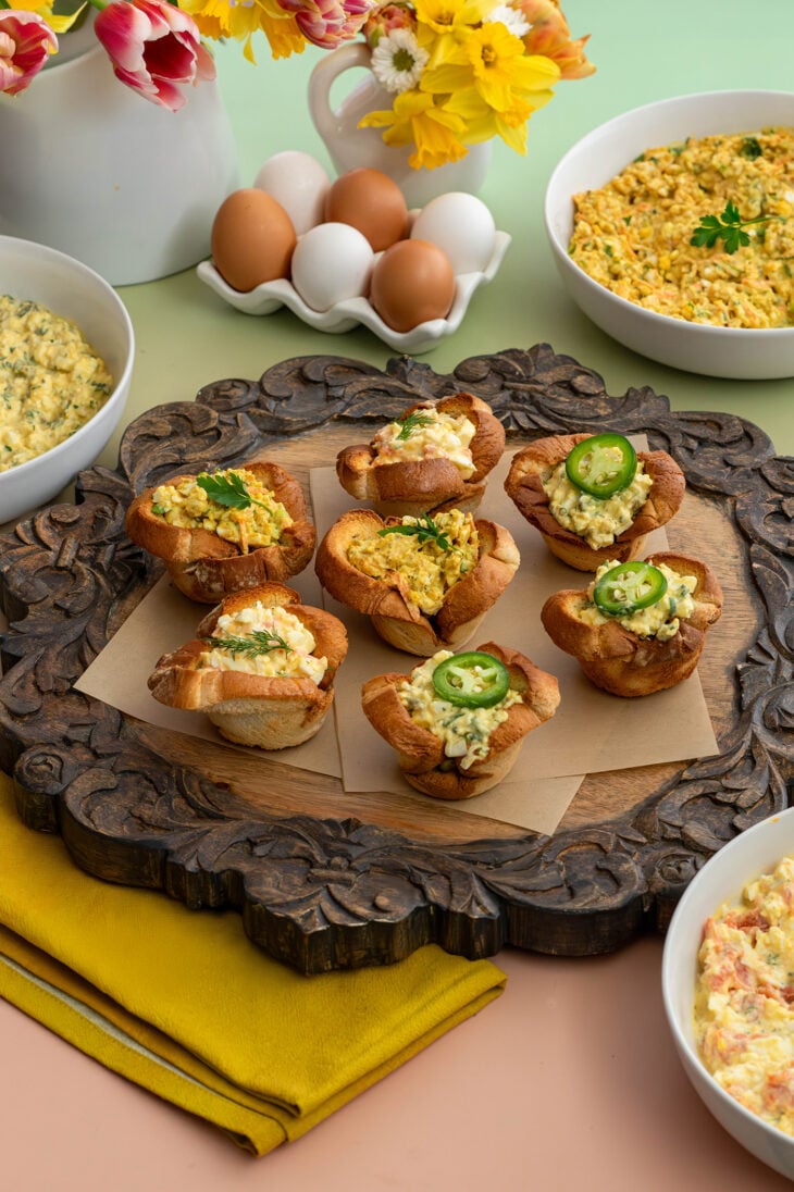 Egg Salad Bread Cups Three Ways - Nibbles and Feasts